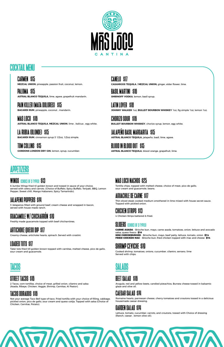Menu – Mas loco Cantina
